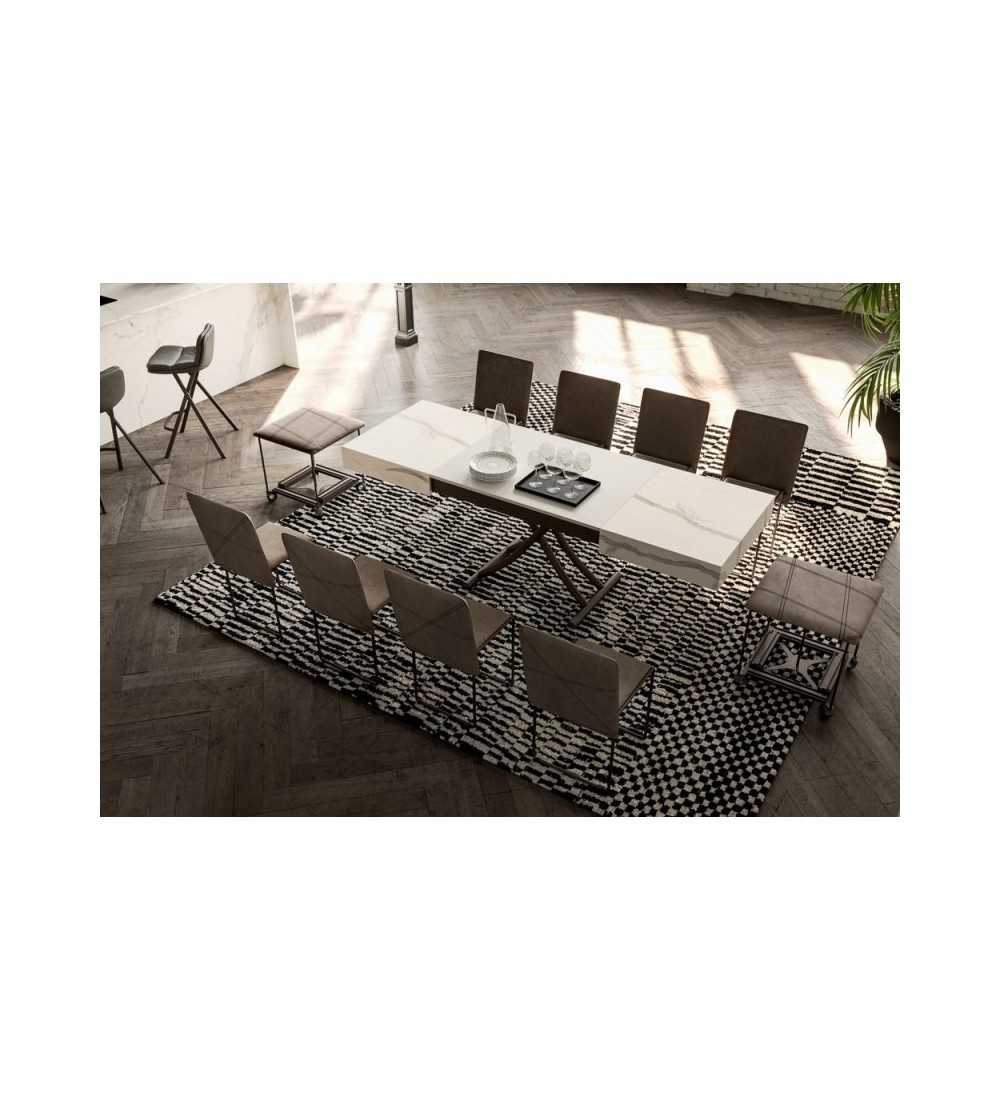 Table relevable Box - Ozzio design - céramique marbre blanc